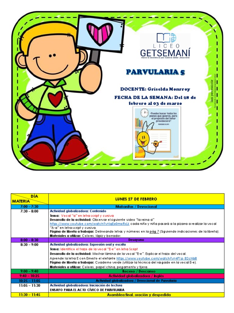 Guía de Parvularia 5 (Semana Del 2 de Febrero Al 02 de Marzo) | PDF ...