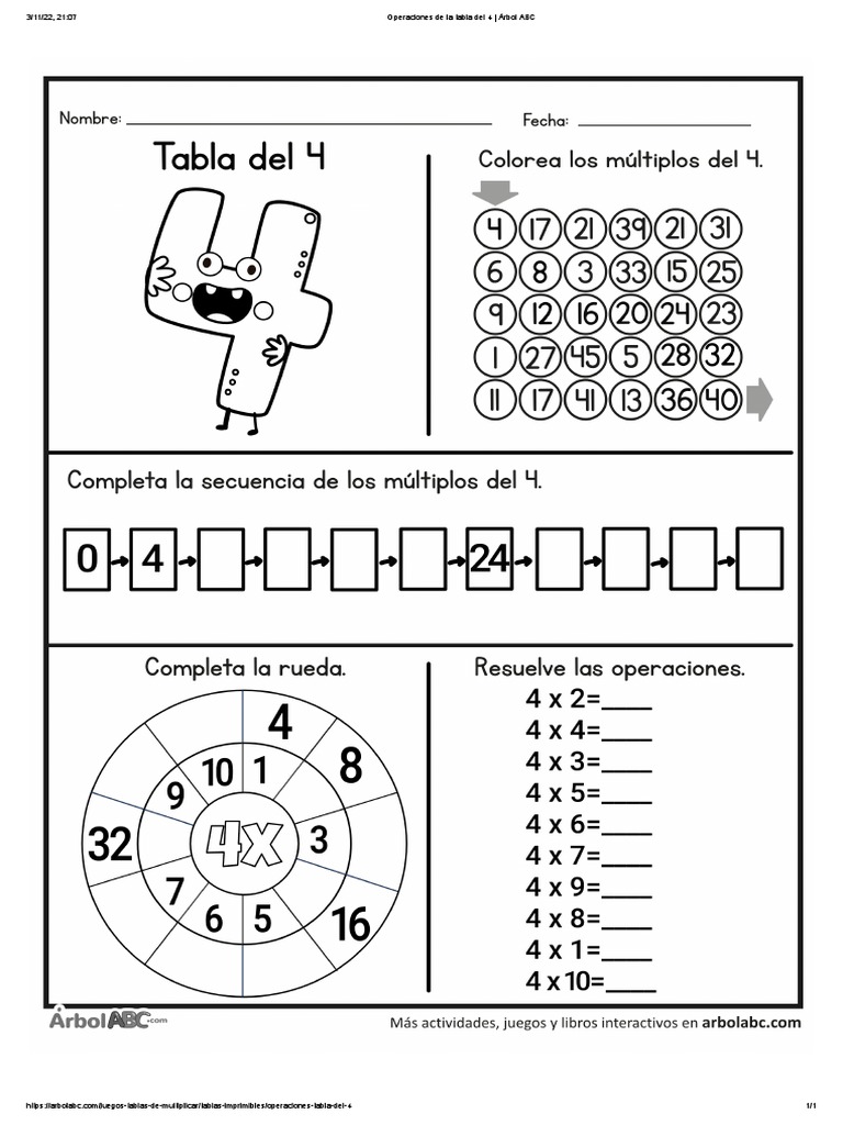 Ejercicios de la Tabla del 4 | PDF