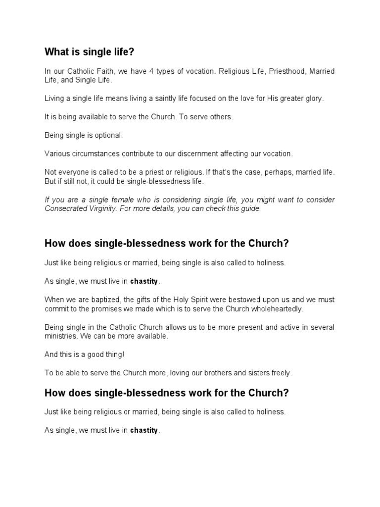 Single Blessedness | PDF | Catholic Church | Marriage