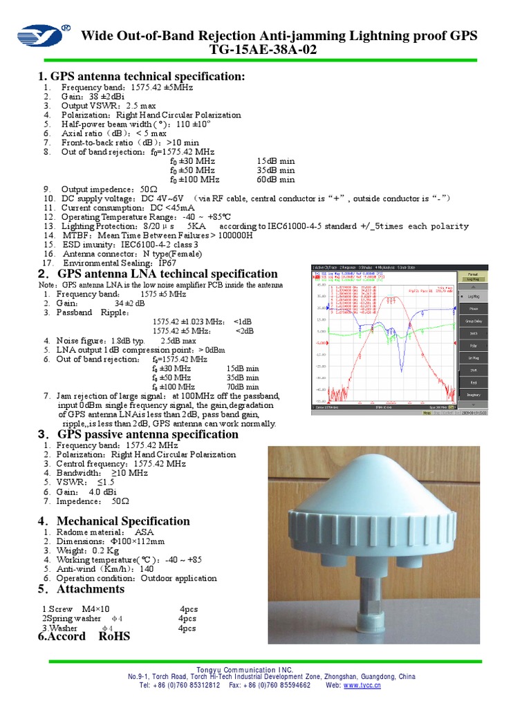 TG-15AE GPS Anti-Jamming Antenna Specs | PDF | Antenna (Radio ...