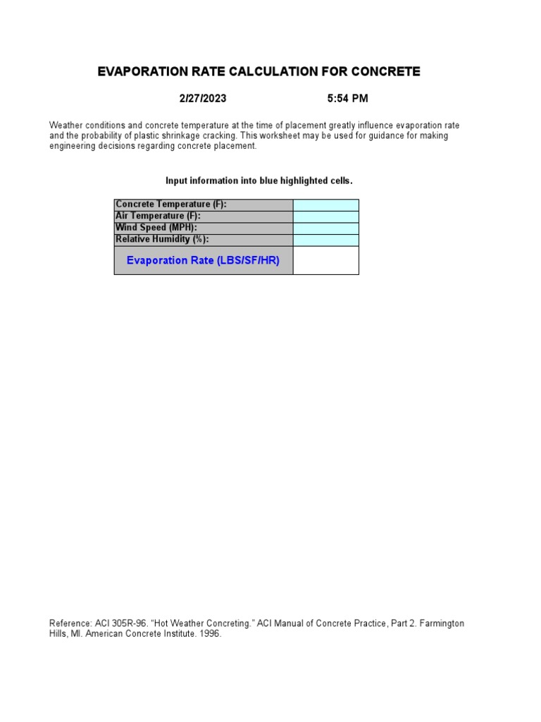 Concrete Evaporation Rate Calculator | PDF