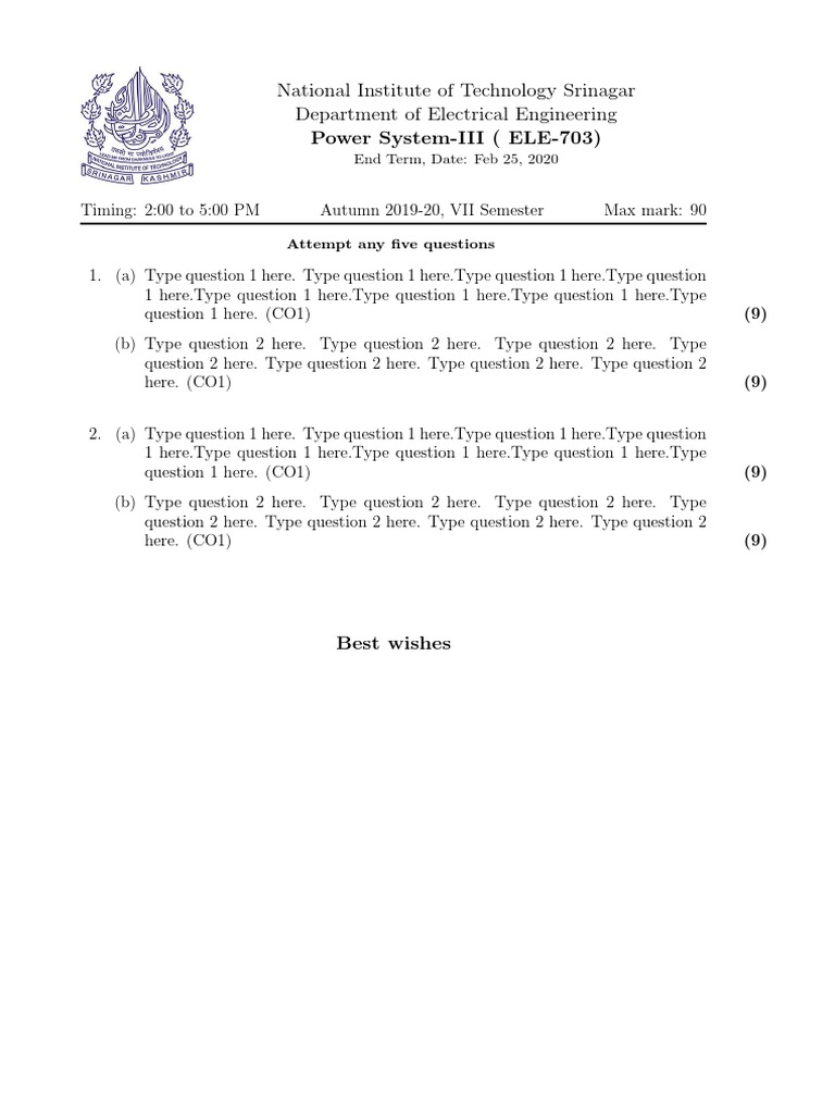 Exam Question Paper | PDF