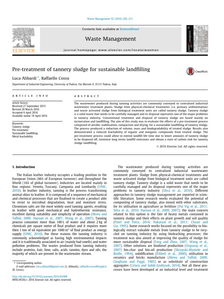 Sustainable Tannery Sludge Pre-Treatment | PDF | Landfill | Sewage ...