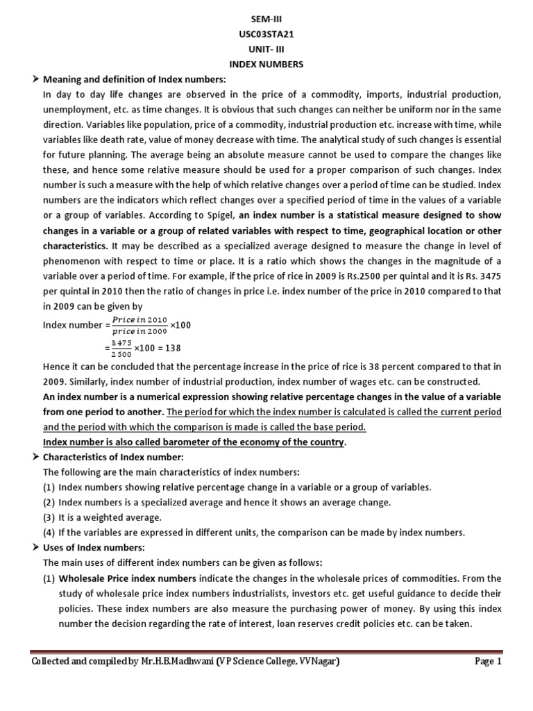 Index Numbers | PDF | Cost Of Living | Index (Economics)