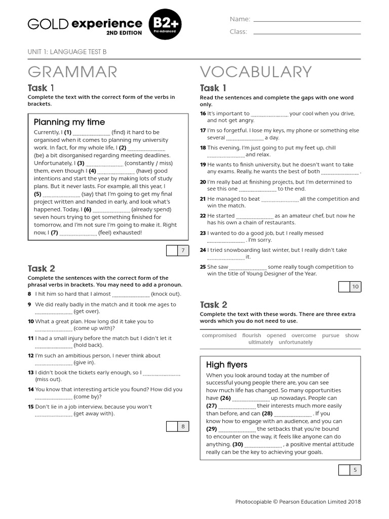 Gold Exp B2P U1 Lang Test B | PDF | Cognition | Cognitive Science