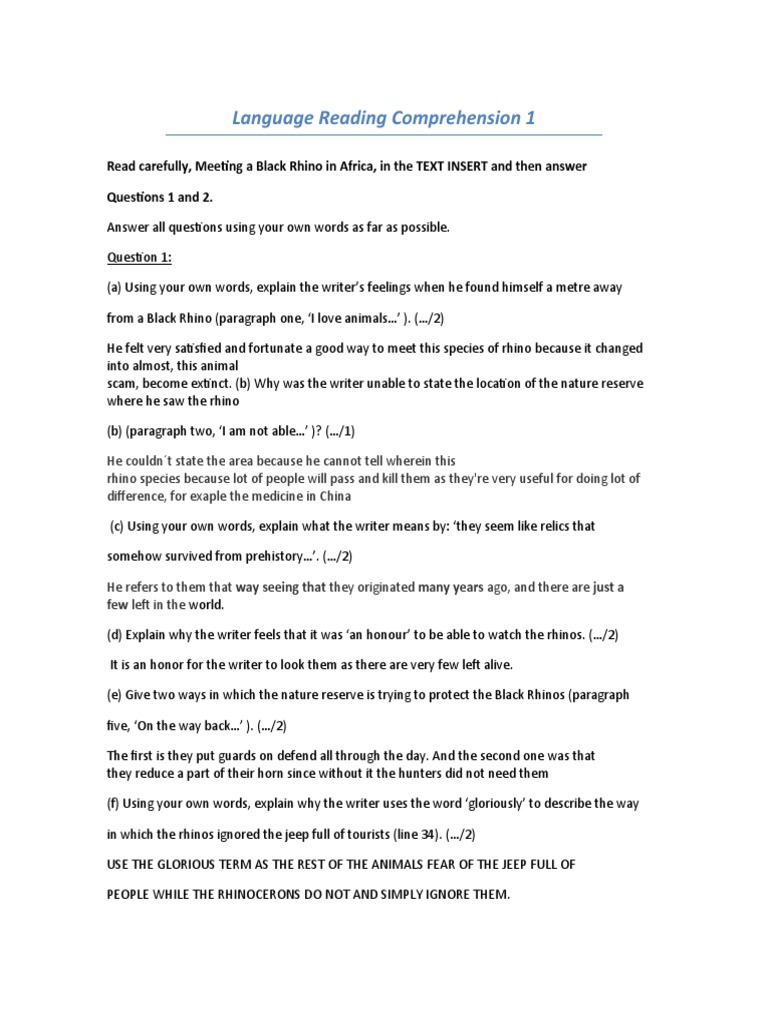 Language Reading Comprehension 1 | PDF | Rhinoceros | Poaching