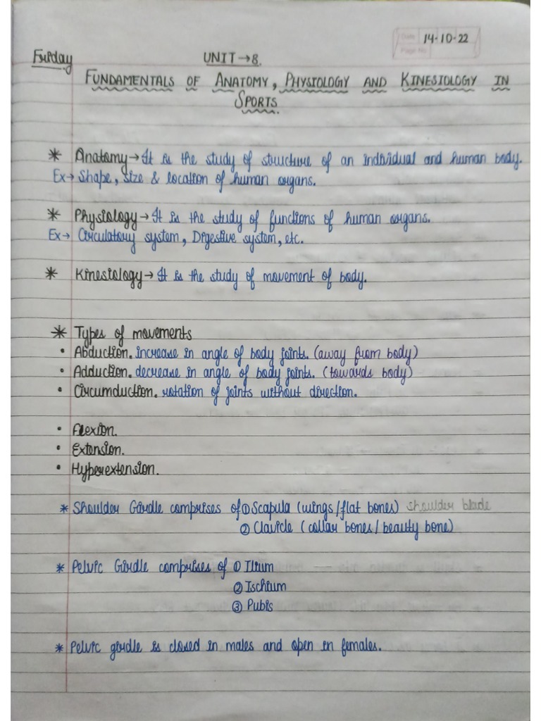 UNIT-7 Anatomy, Physiology and Kinesiology | PDF