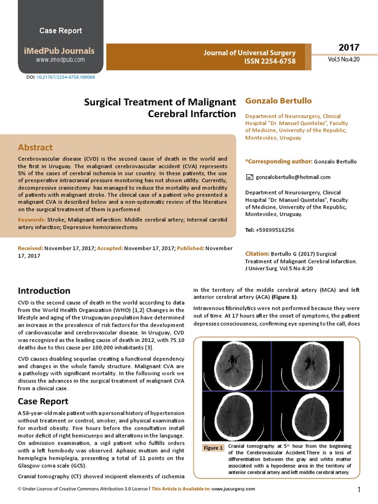 Decompressive Hemicraniectomy in Malignant Infarction of Theinternal ...