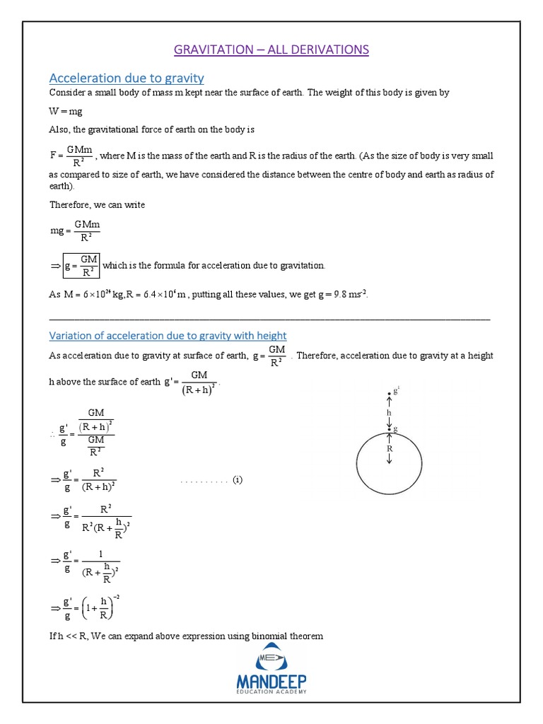 Gravitation All Derivations | PDF | Orbit | Sphere