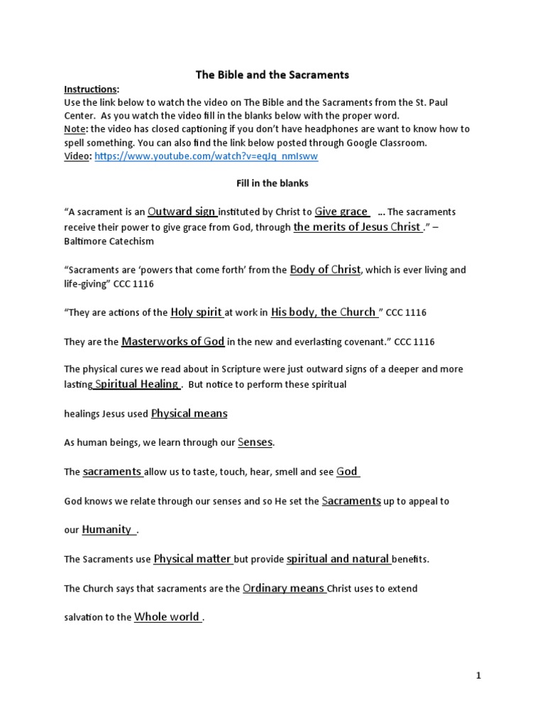 The Bible and The Sacraments - Video Worksheet | PDF | Sacraments | Jesus