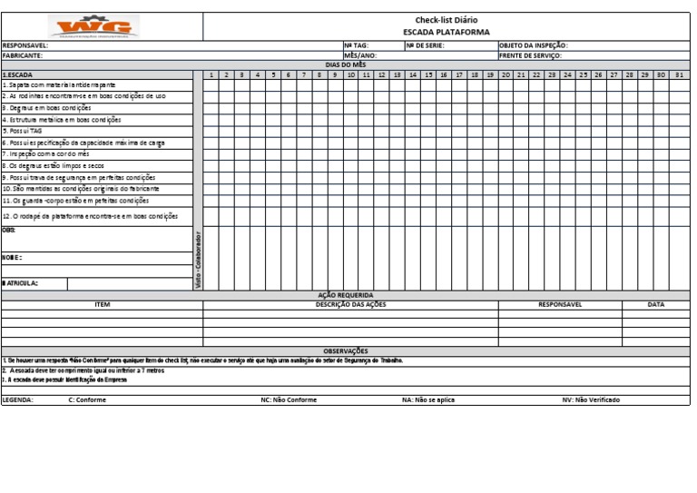 CHECKLIST - Escada - Plataforma | PDF
