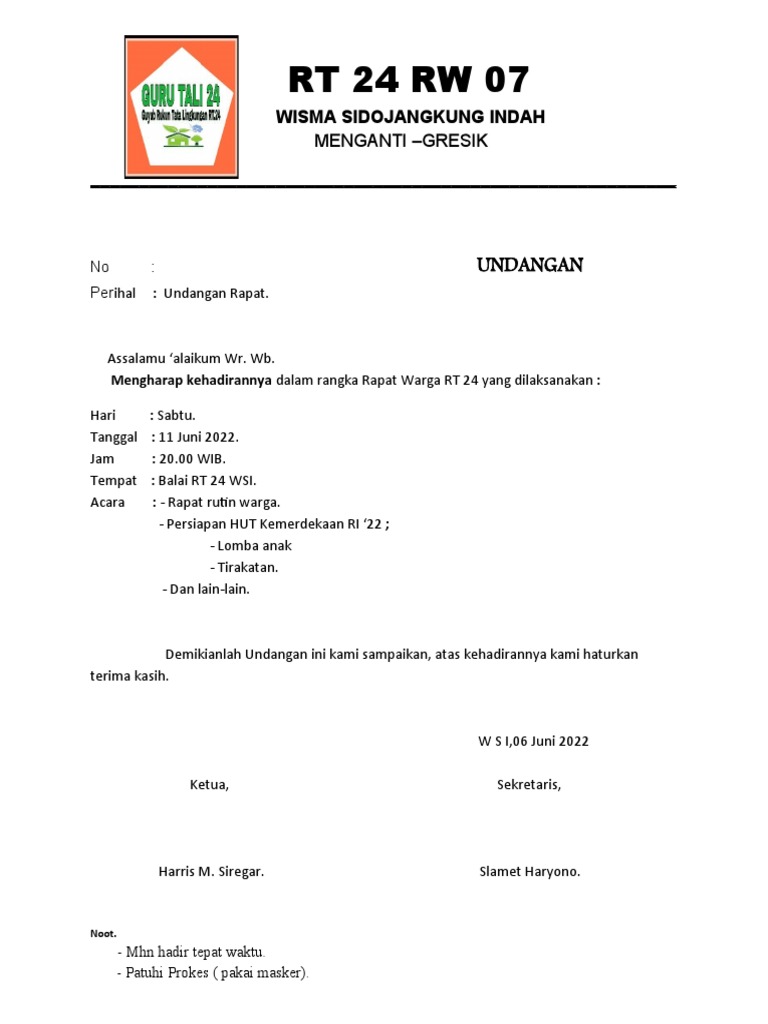 Form Undangan Rapat Warga | PDF