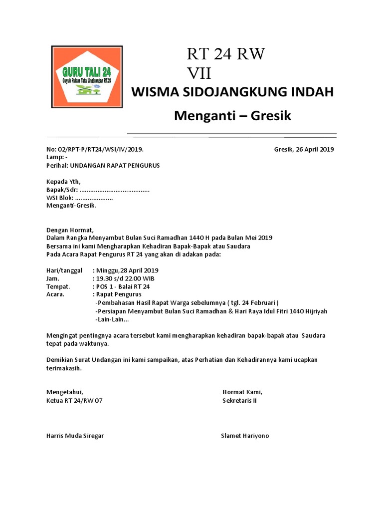 Form Undangan Rapat Penguurus | PDF