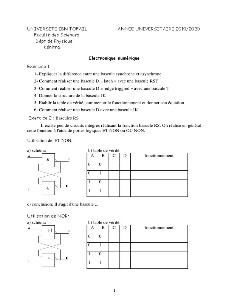 TD1 - EN Les Bascules Corrigé | PDF | Circuit électronique | Circuit intégré