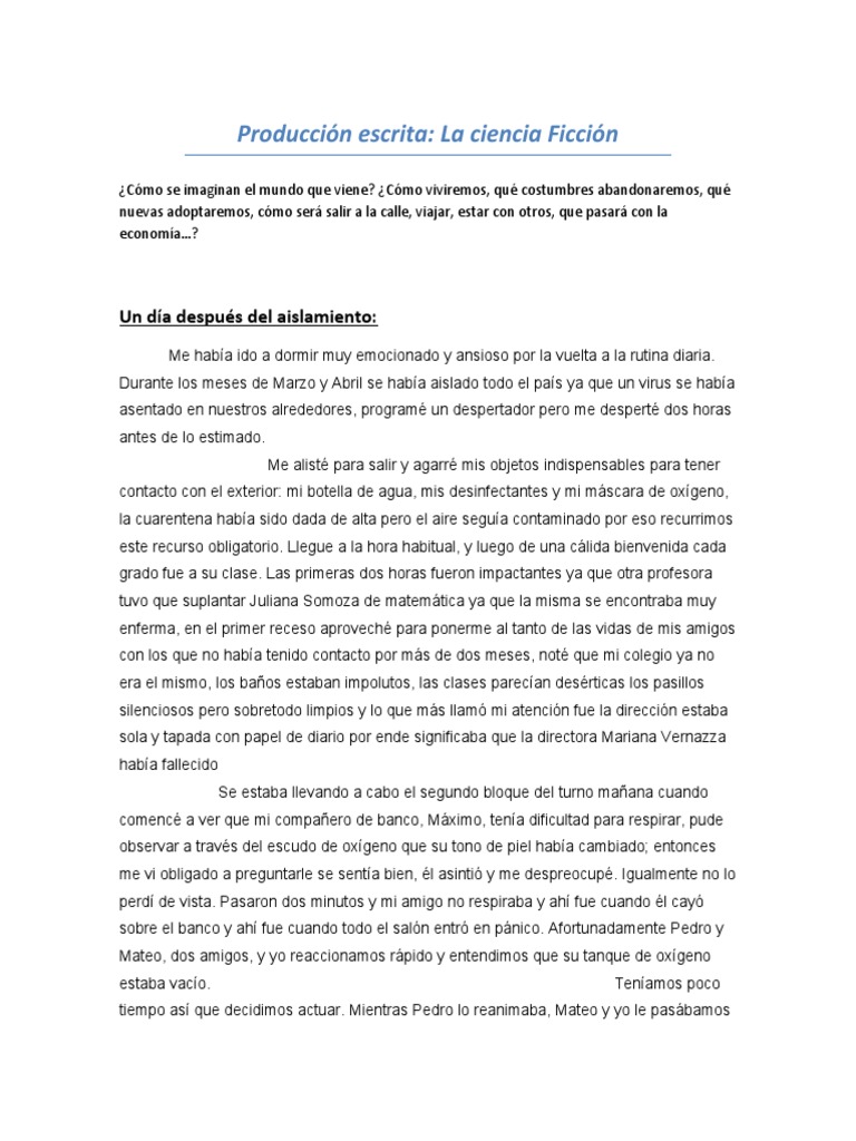 Producción Escrita Ciencia Fición. | PDF