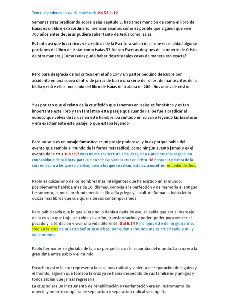 Tema Isaias 53 Pdf Jesús Libro De Isaías