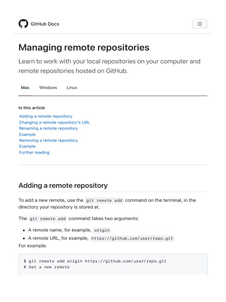 Managing Remote Repositories - GitHub Docs | PDF | Secure Shell | Software Repository