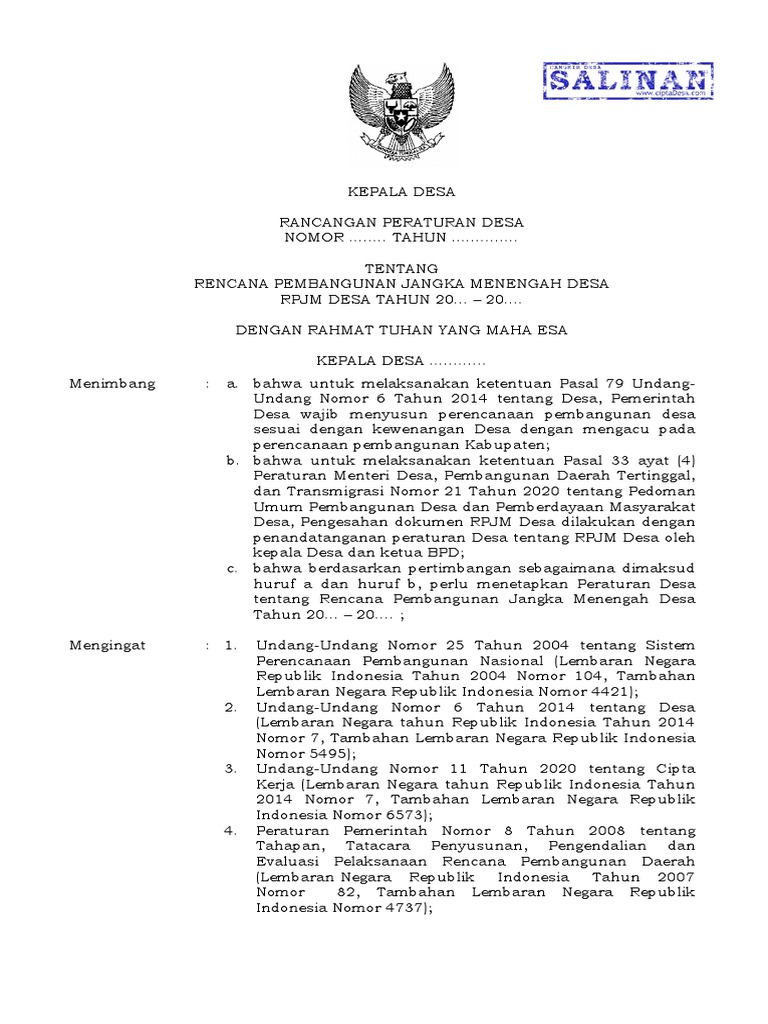 05.4 - Rancangan Perdes RPJM Desa | PDF
