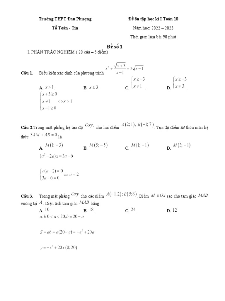Bộ 5 đề ôn tập hk1 Toán 10 | PDF