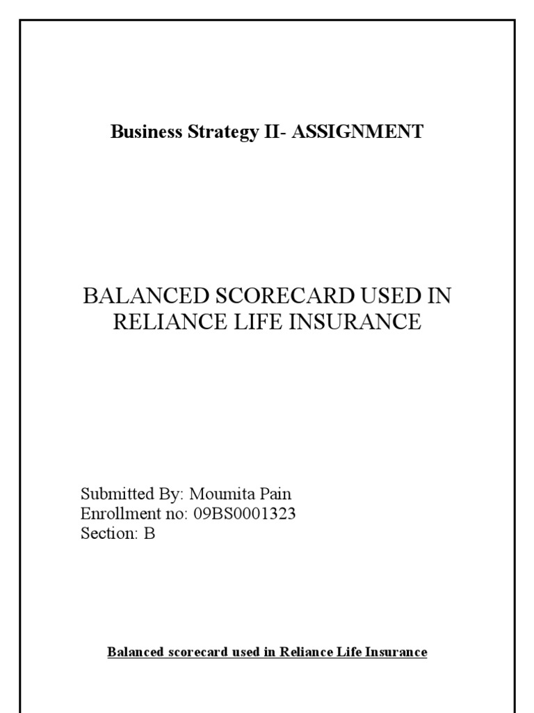 Balanced Scorecard in Reliance Life Insurance | PDF | Strategic ...