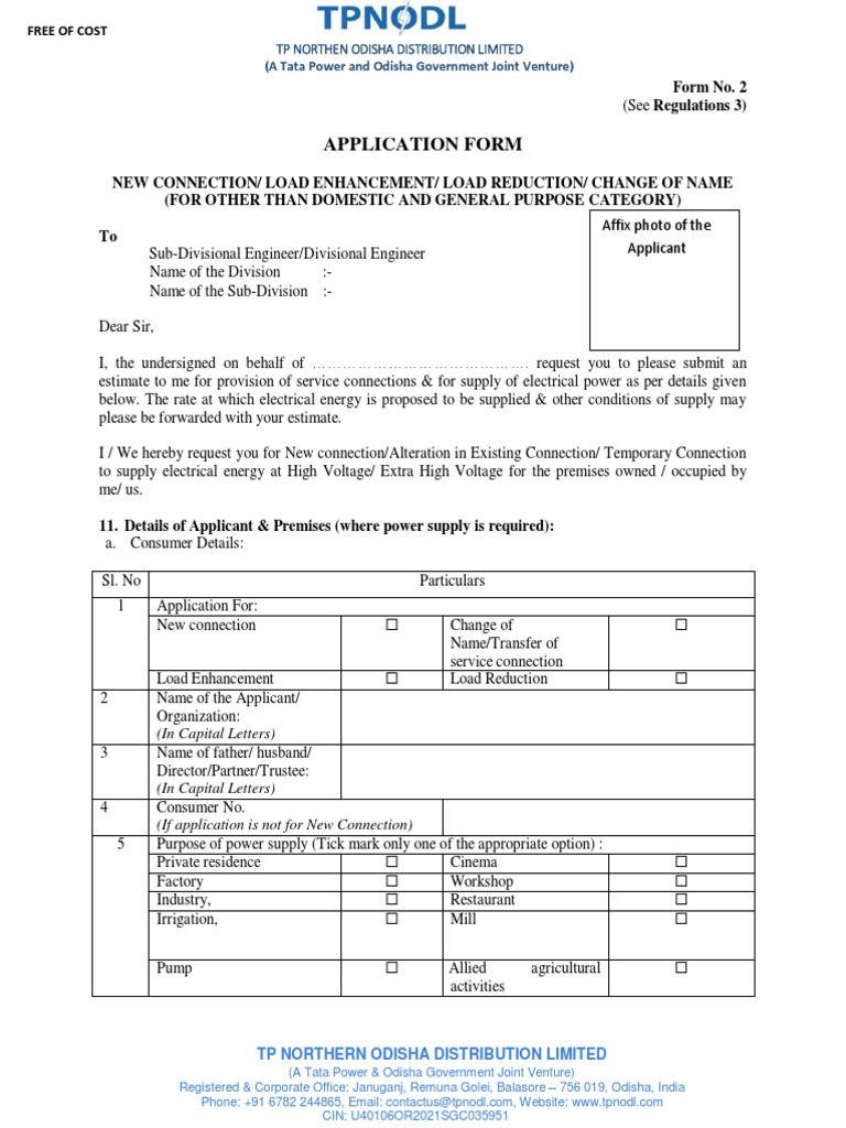 Request for a New Electrical Service Connection or Modification to an ...
