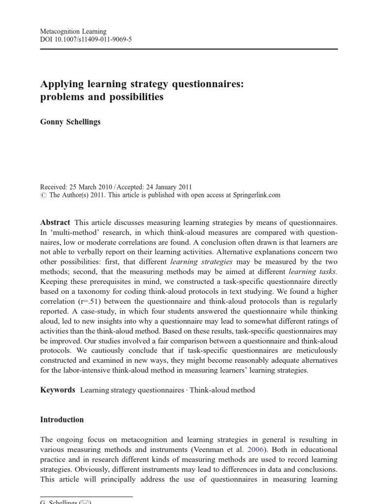 Measuring Learning Strategies Using Questionnaires | PDF ...