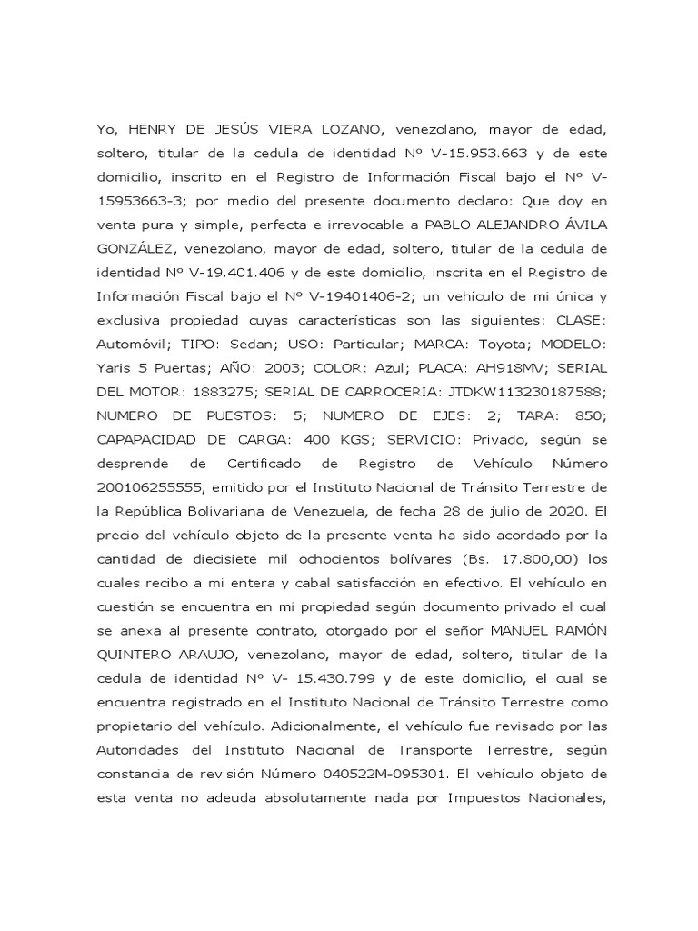 Compra Venta Vehiculo | PDF | Venezuela