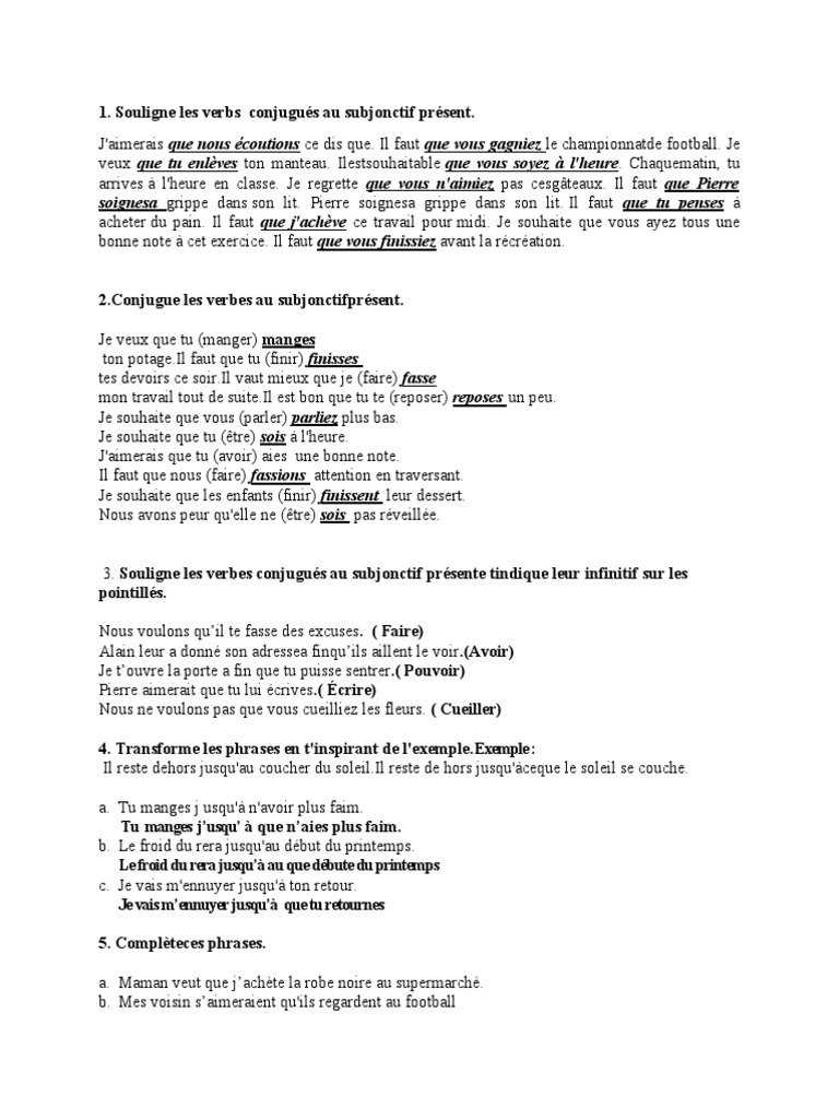 Exercices sur le subjonctif présent | PDF