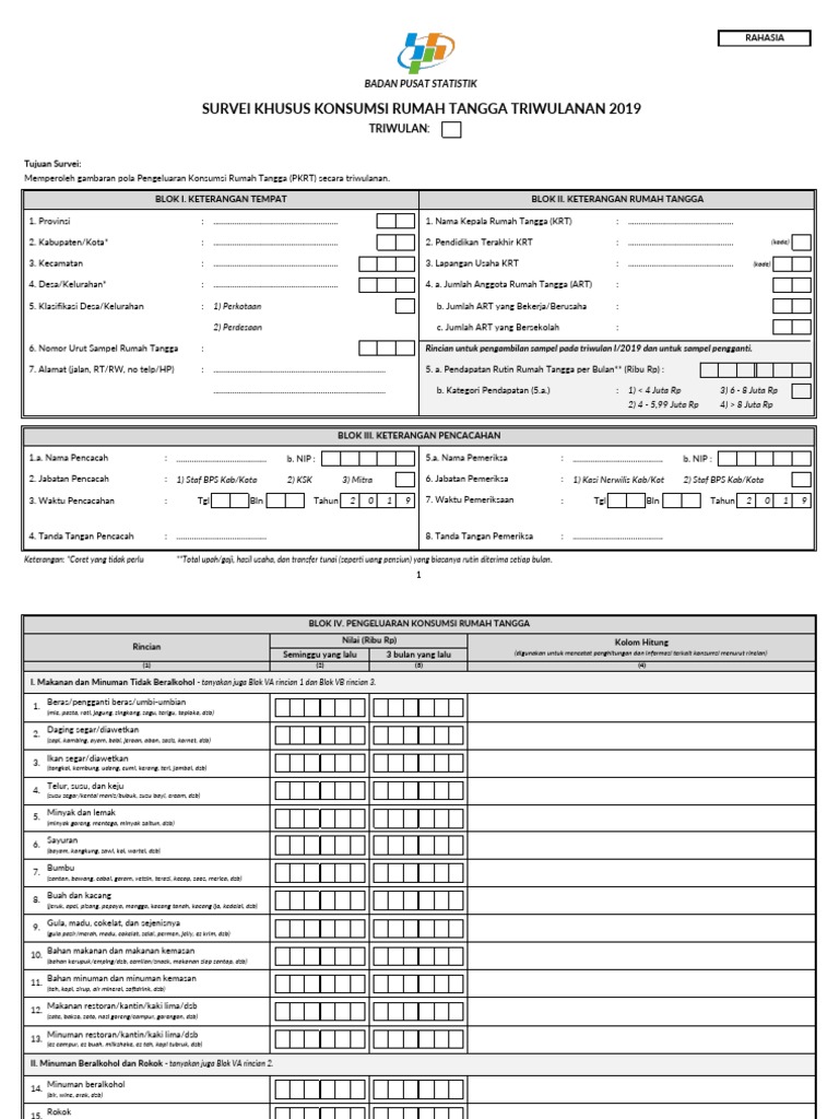 KUISONER-Survei Khusus Konsumsi Rumah Tangga | PDF
