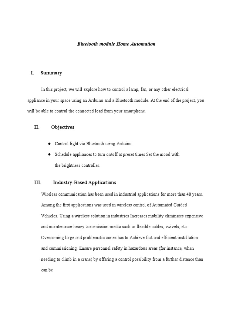 Arduino Bluetooth Module Home Automation Pdf Arduino Bluetooth