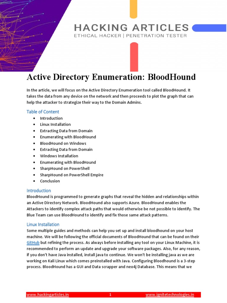 Active Directory Enumeration: Bloodhound: Table of Content | PDF | User ...