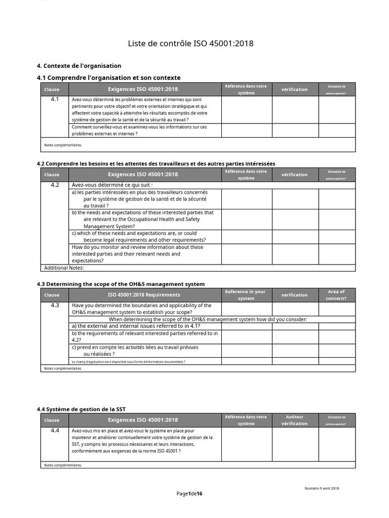 Checklist ISO 45001:2018 de conformité | PDF | Risque | la communication