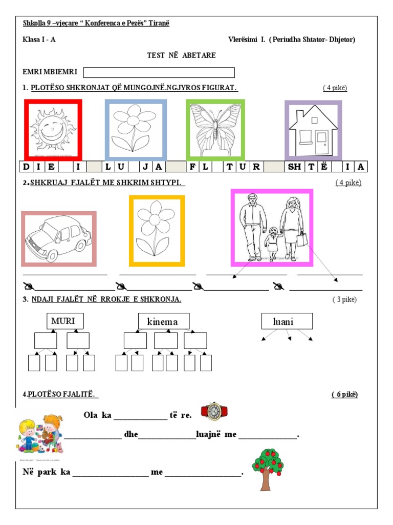 Klasa I Vleresimi 1 Abetare | PDF
