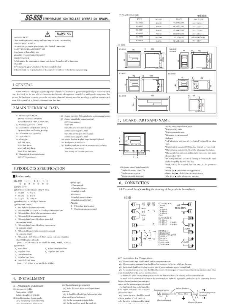 SG808 Manual | PDF | Thermocouple | Relay