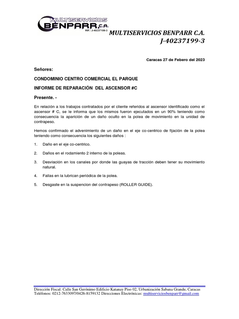 Informe Del Ascensor C | PDF | Ascensor | Bienes manufacturados