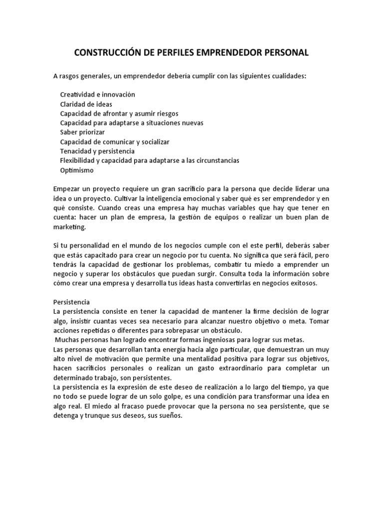 Construcción de Perfiles Emprendedor Personal | Descargar gratis PDF ...