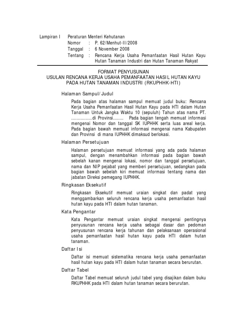 Format Rencana Kerja Izin Usaha Hutan HTI | PDF
