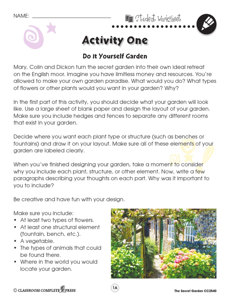 Activity One: Student Worksheet | PDF | The Secret Garden | Thought