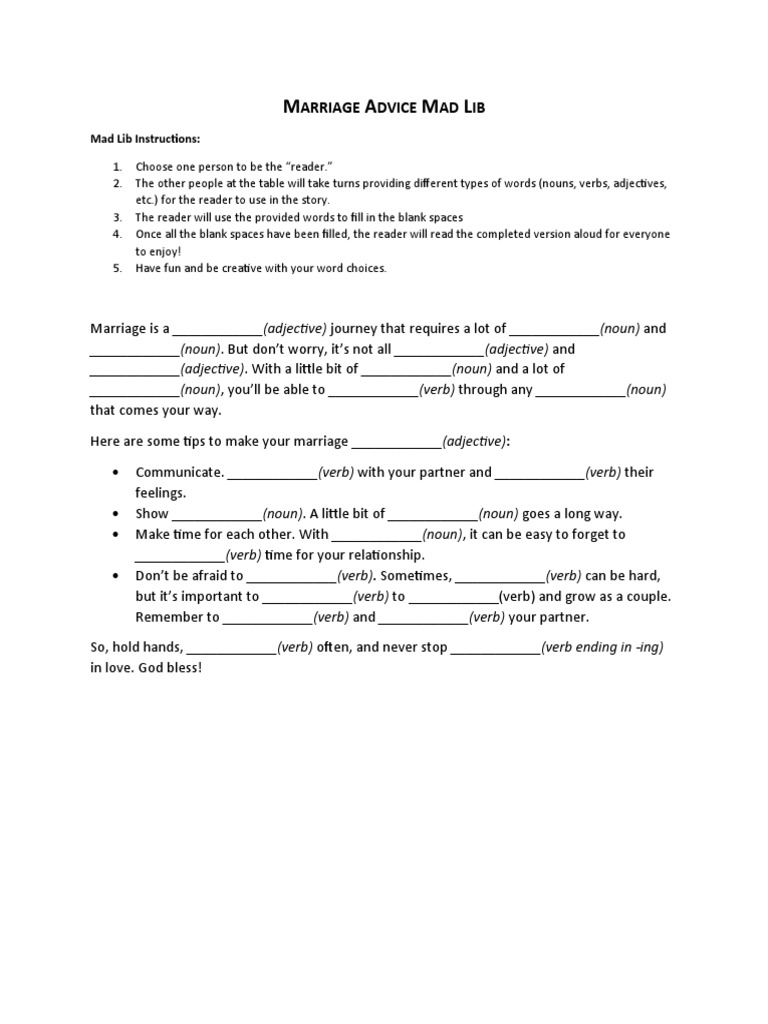 Marriage Advice Mad Lib | PDF