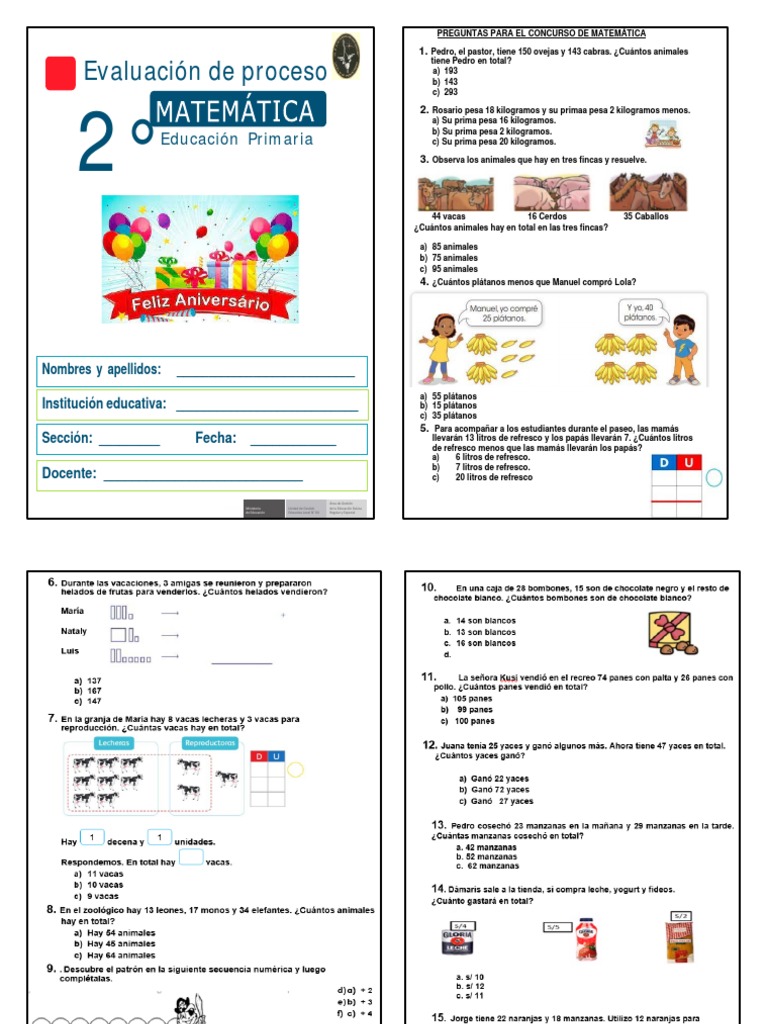 Evaluaciones Matemática 2do Grado FINAL | PDF