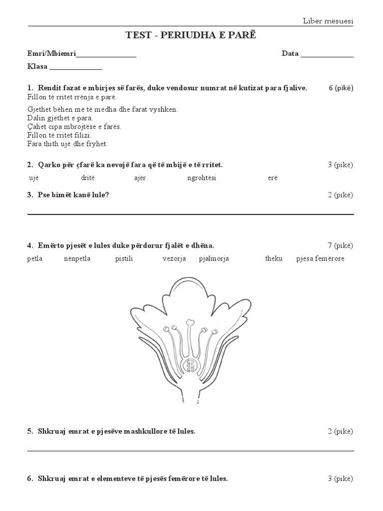 Dituri Natyre 5 - Test 1 | PDF