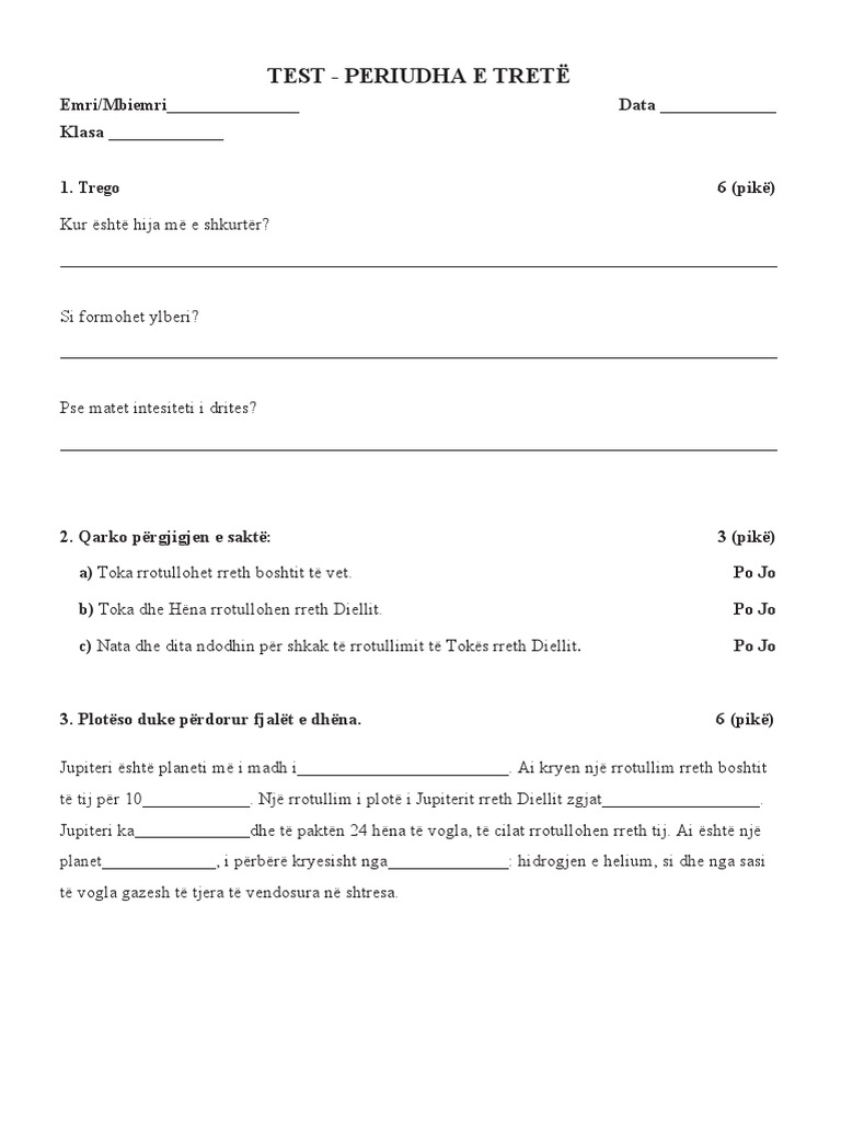 Dituri Natyre 5 - Test 3 | PDF