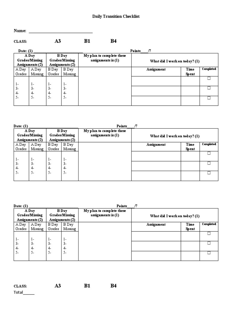 Daily Transition Checklist 21-22 | PDF