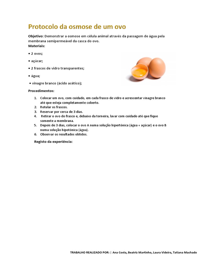 Protocolo Da Osmose de Um Ovo | PDF