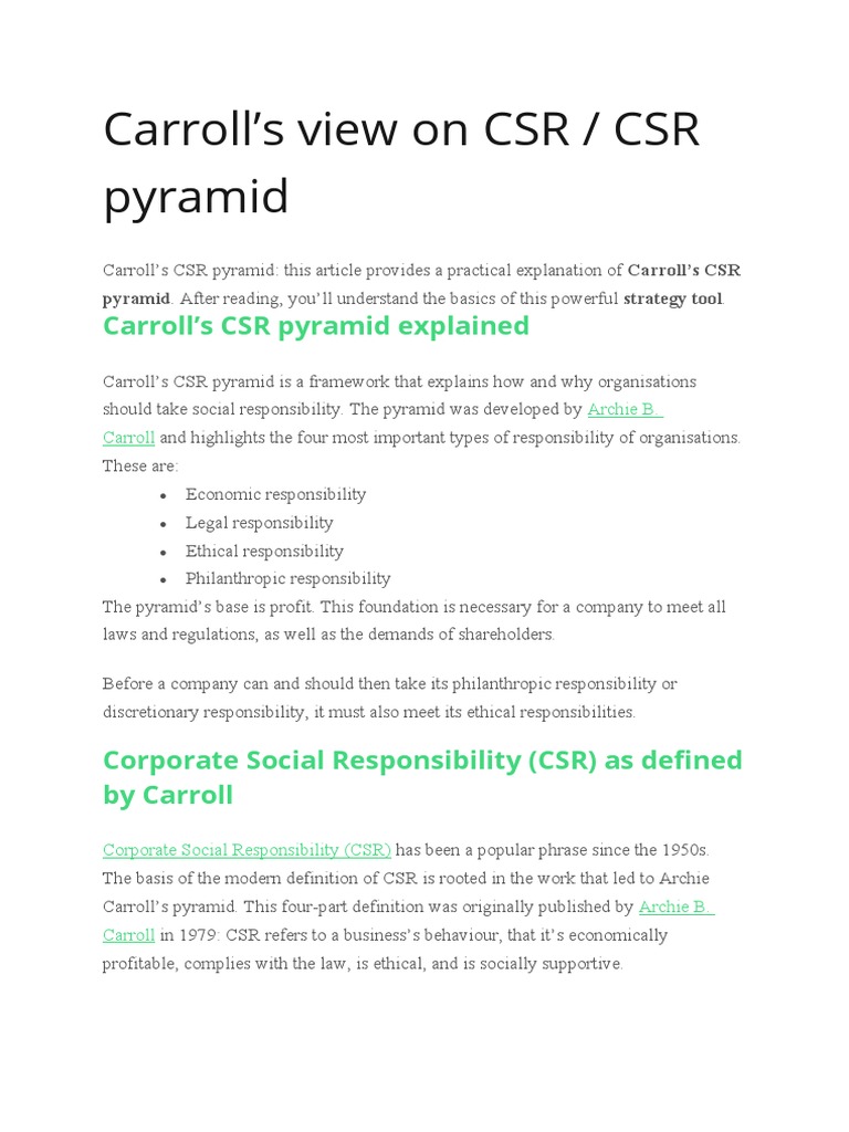 Understanding Carroll's CSR Pyramid | PDF | Corporate Social ...