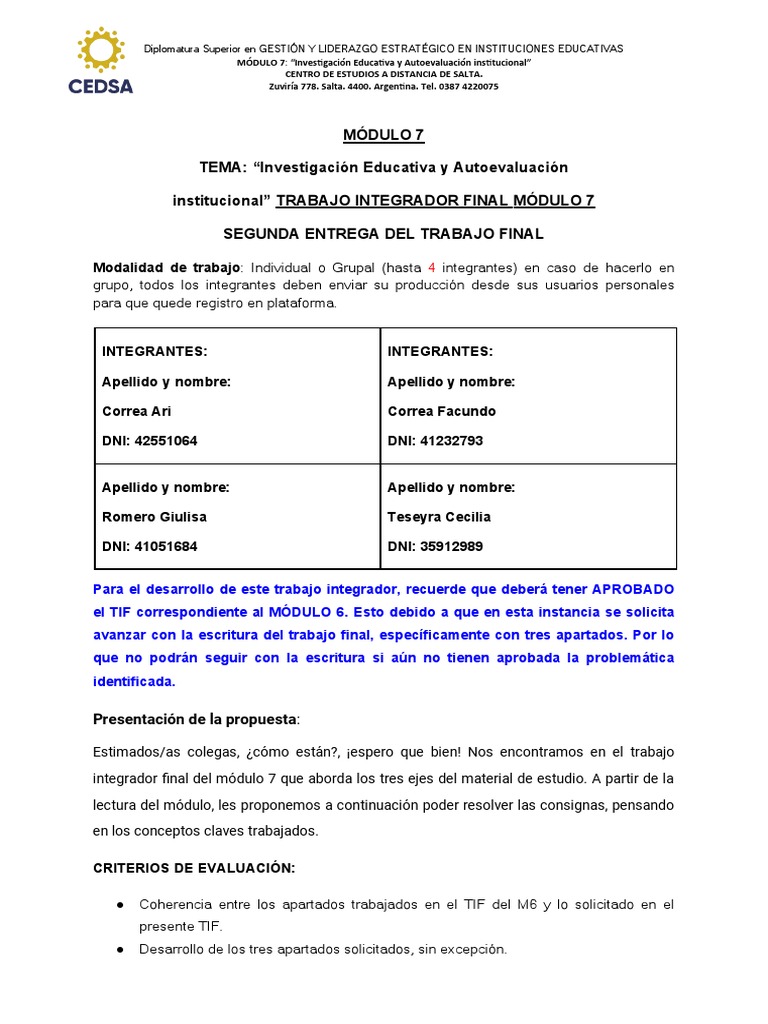 Trabajo Integrador Final - Módulo 7 Segunda Instancia | PDF | Enseñando ...