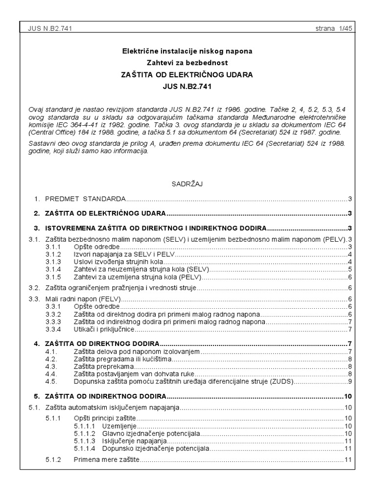 Električne Instalacije Niskog Napona Zahtevi Za Bezbednost Zaštita Od ...