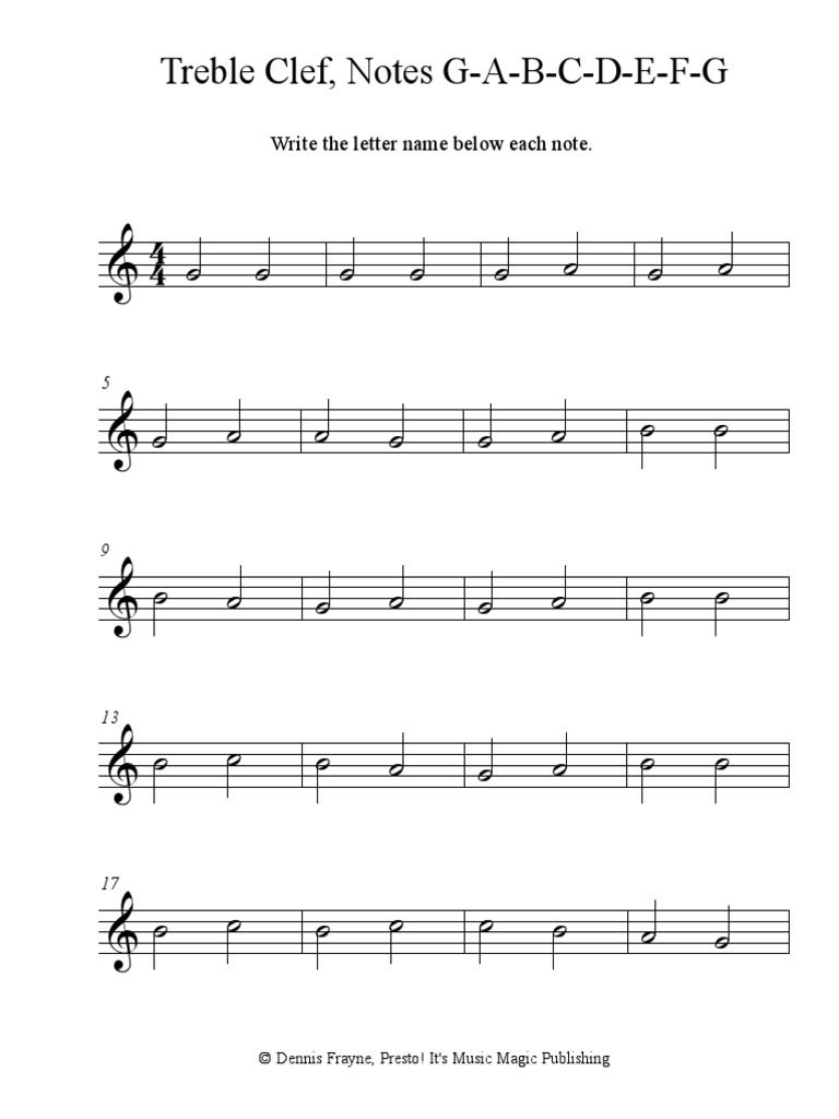 Treble Clef Note Naming Beg G-A-B-C-D-E-F-G | PDF