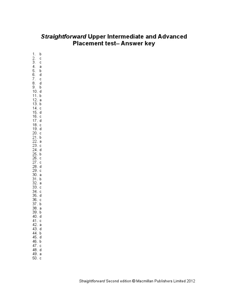 Upper Intermediate and Advanced Placement Test Answer Key | PDF