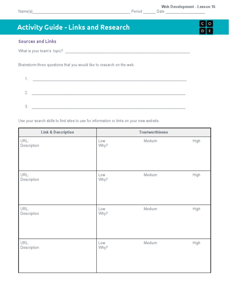 Research Activity Guide for Web Dev | PDF